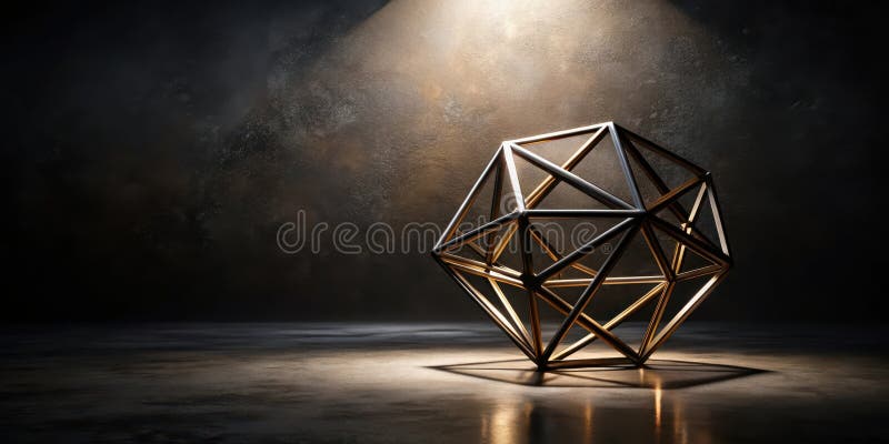 Abstract Geometric Gold Metal Structure on Dark Surface. Generative AI ...
