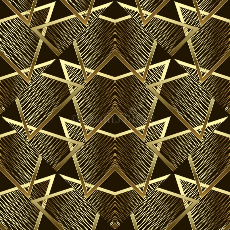 Geometric Gold Modern 3d Vector Seamless Pattern. Greek Ornamental Grid ...