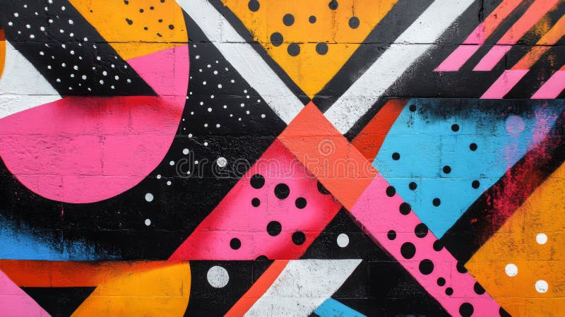 Abstract Geometric Graffiti Art on Brick Wall Stock Illustration ...