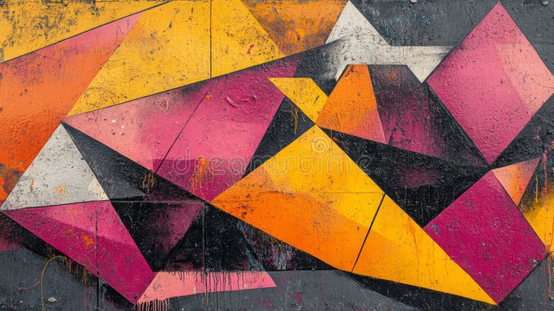 Abstract Geometric Graffiti Art on a Concrete Wall Stock Illustration ...
