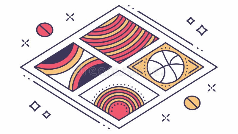 Abstract Geometric Grid with Various Symbols and Stylized Icons, Vector ...