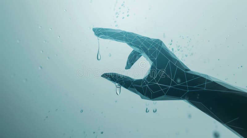 Abstract Geometric Hand with Water Droplets in Teal Tones Stock Image ...