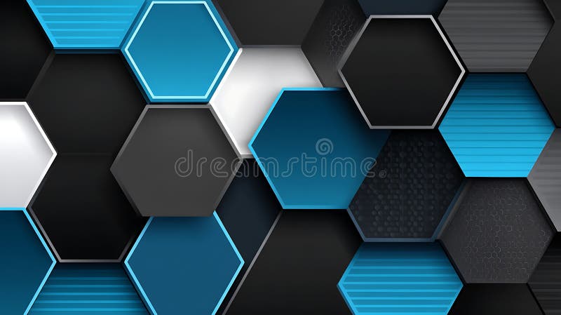 Abstract Geometric Hexagon Pattern Background Dark Blue Black White ...