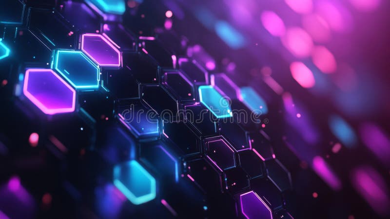 Abstract Geometric Hexagon Pattern with Neon Glow Stock Illustration ...