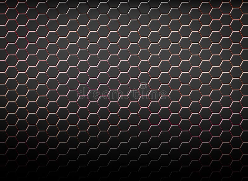 Abstract Geometric Hexagonal Pattern Background. Dark Black, Red Line ...