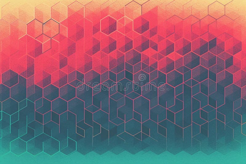 Abstract Geometric Hexagonal Shape, Retro Risograph, on Grainy Color ...