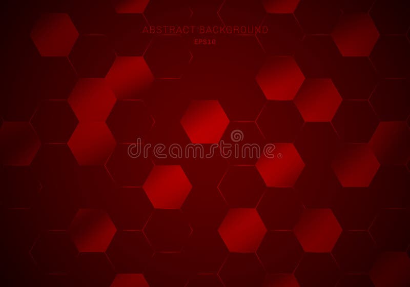 Abstract Geometric Hexagons Pattern on Glow Red Background Technology ...