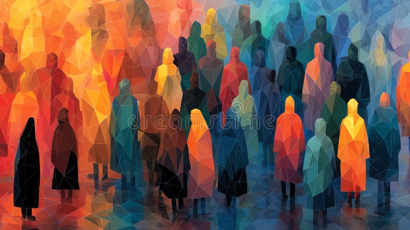 Abstract Geometric Human Crowd Pattern in Contemporary Art Style Stock ...
