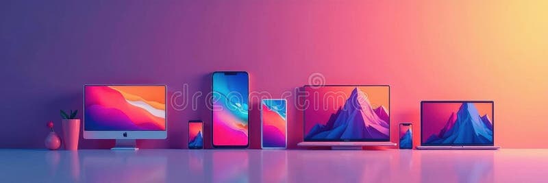 Abstract Geometric Icons Representing Smart Devices in Two Colors ...