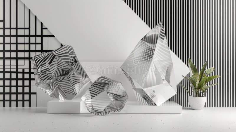 Abstract Geometric Installation with Black and White Patterns Stock ...
