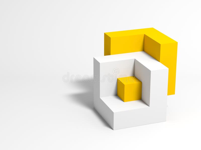 Abstract Geometric Installation with Connected Yellow and White Cubical ...