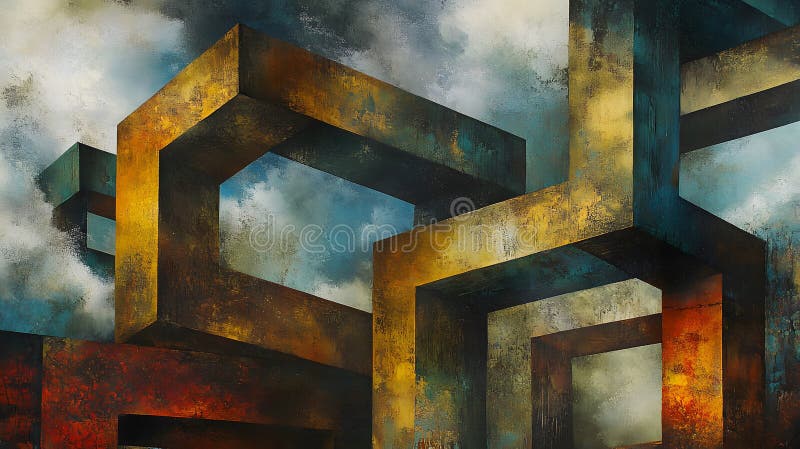 Abstract Geometric Interlocking Structures, Golden Stock Photo Stock ...