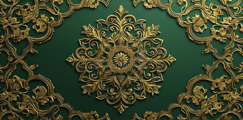 An Abstract, Geometric, Islamic, Pattern, Design on Green and Gold ...