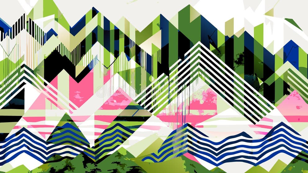Abstract Geometric Landscape Art with Vibrant Color Splashes Stock ...