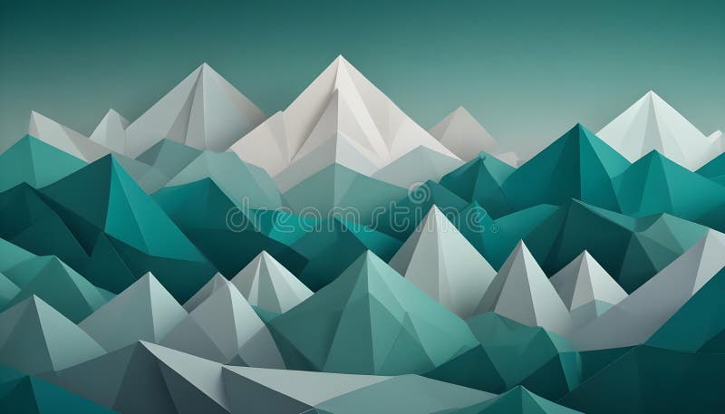 Abstract, Geometric Landscape of a Mountain Range Composed of Green and ...