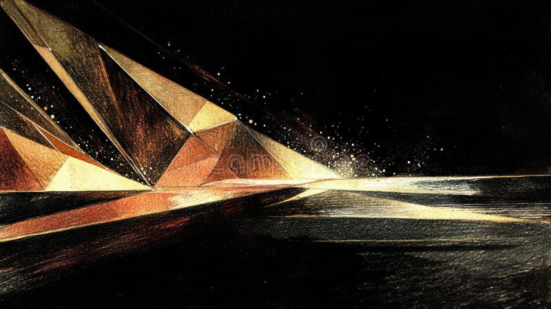 Abstract Geometric Landscape with Sharp Angles and Shimmering Light ...