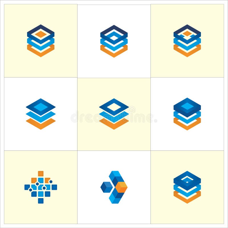 Abstract Geometric Data Layer Logo Design Set Stock Vector ...