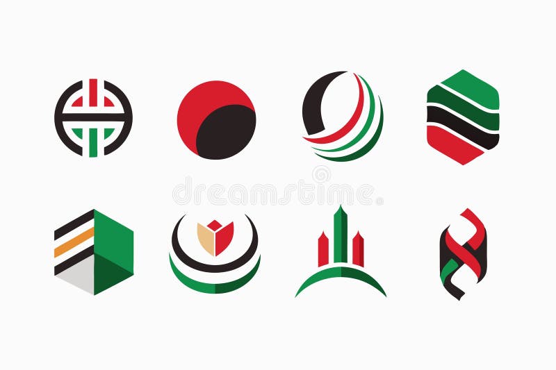 Modern Geometric Logo Collection: Abstract Icons in Red, Black, Green ...
