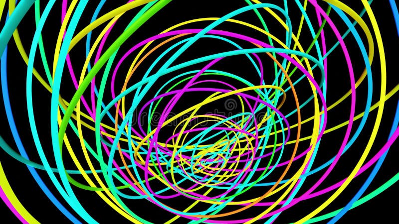 Neon Ring Complex Pattern of Blue Pink White Yellow in Black Background ...