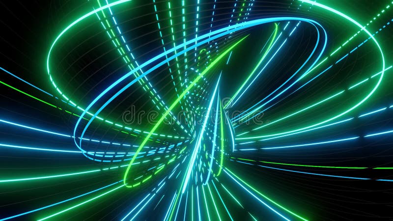 Neon Ring Complex Pattern of Blue Pink White Yellow in Black Background ...