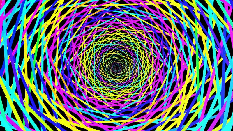 Neon Ring Complex Pattern of Blue Pink White Yellow in Black Background ...