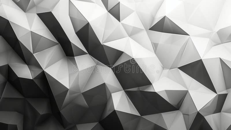 Abstract Geometric Low Poly Background in Grayscale, 3d Rendering ...