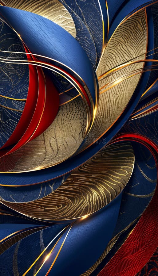 Abstract Geometric Luxury in Blue, Gold, and Red for Captivating Visual ...