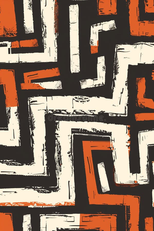 Abstract Geometric Maze Background with Bold Hand-drawn Square Lines ...