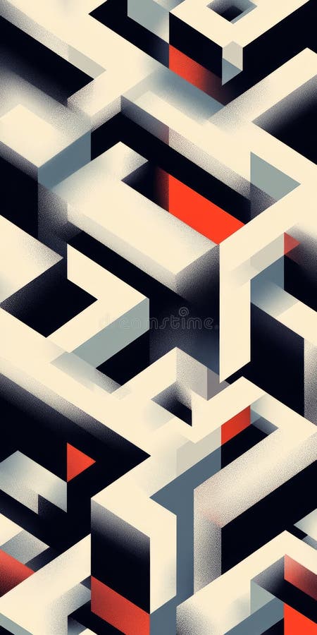 Abstract Geometric Maze with Bold Red and White 3D Blocks Stock ...