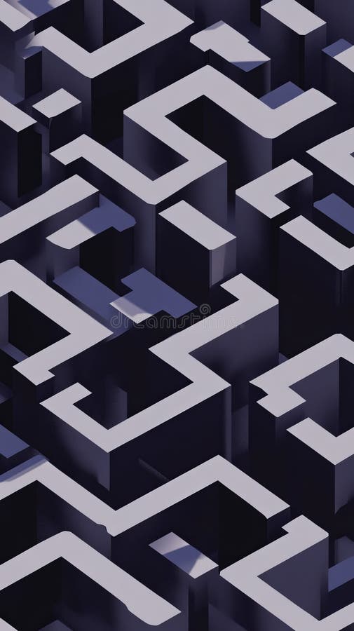 Abstract Geometric Maze Pattern with 3D Blocks in Dark Tones Creating a ...