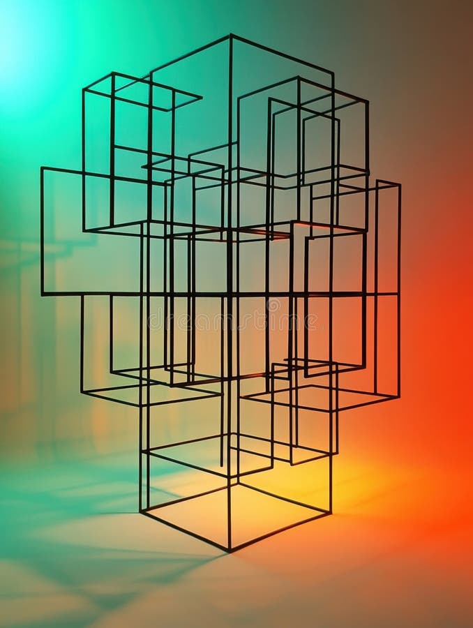 Abstract Geometric Metal Structure Modern Design Orange Teal Background ...