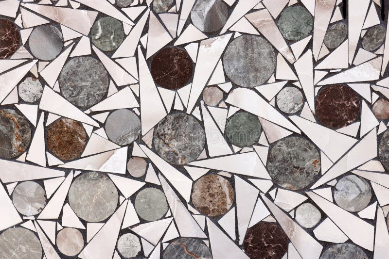 Abstract Geometric Mosaic with Large and Small Circles, Triangles, and ...