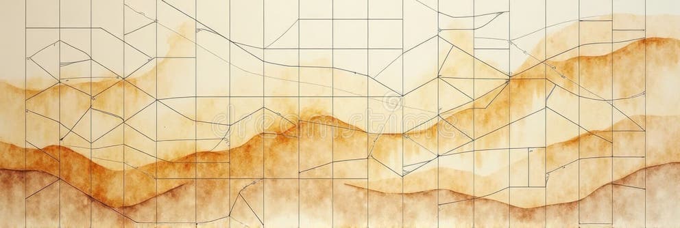 Abstract Geometric Mountain Lines in Earth Tones and Grid Pattern Stock ...