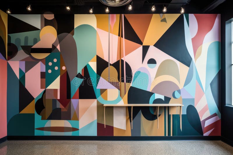 Abstract Geometric Mural with Bold Shapes Represented in Different ...