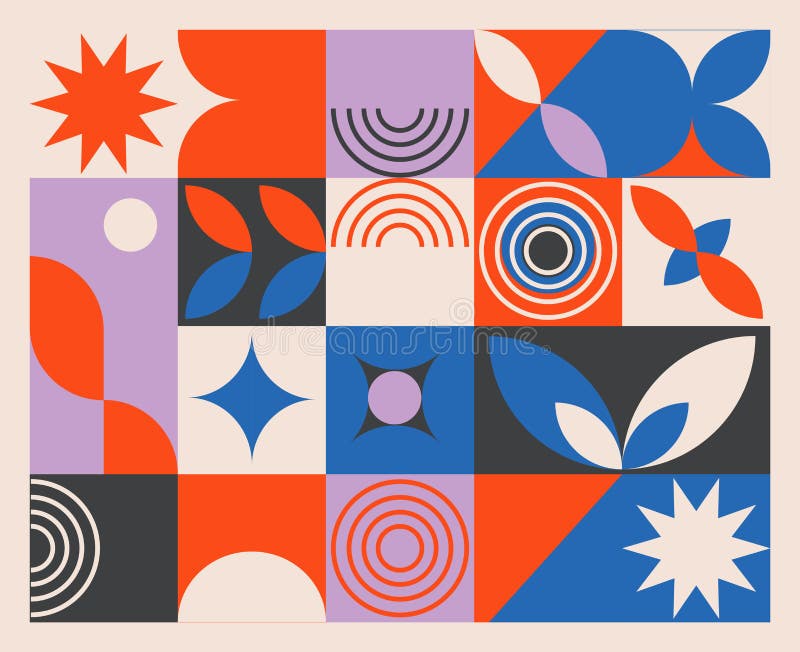 Abstract Geometric Mural Colorful Background in Bauhaus Style. Pattern ...