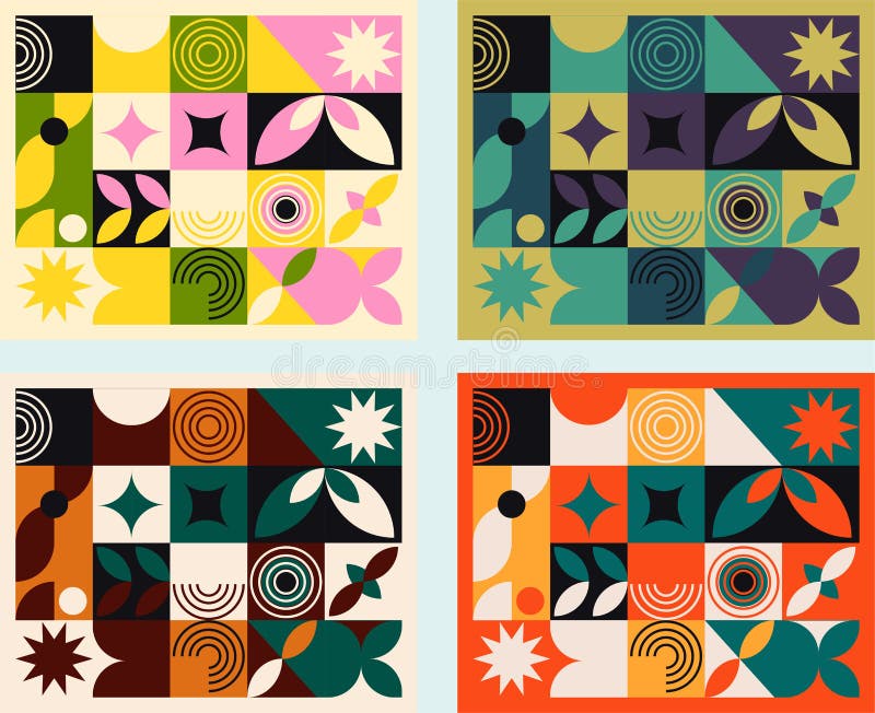 Abstract Geometric Mural Colorful Background in Bauhaus Style. Pattern ...