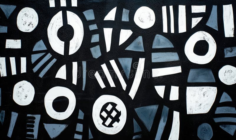 Abstract Geometric Mural Featuring Black White Shapes Patterns Stock ...