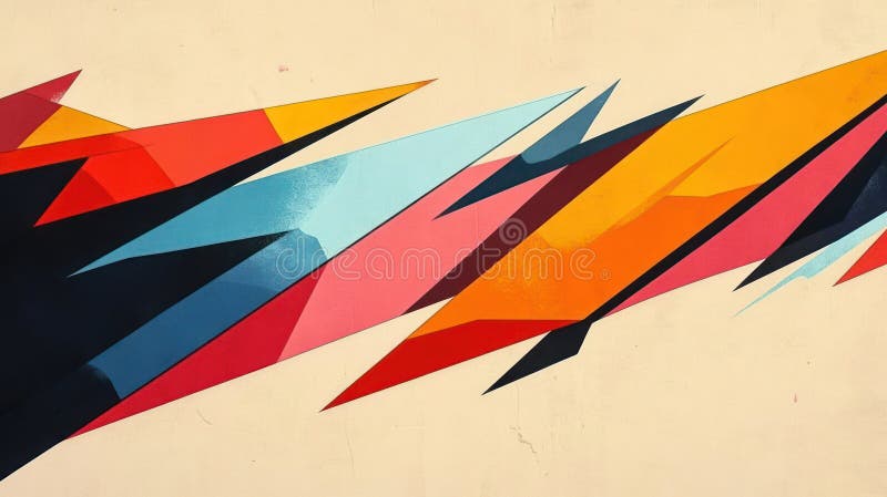 Abstract Geometric Mural Featuring Vibrant Colors and Sharp Angles ...