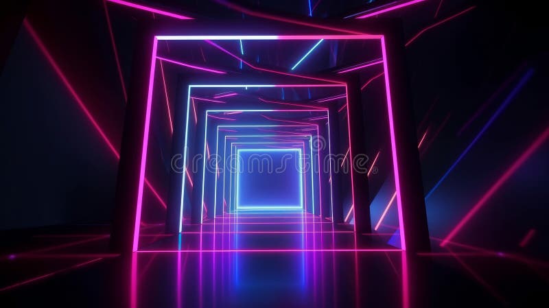 An Abstract Geometric Neon Background is Depicted in a 3D Render ...
