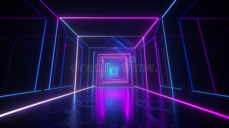 An Abstract Geometric Neon Background is Depicted in a 3D Render ...