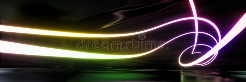 Colorful Abstract Panoramic Background: Geometric Neon Curve. Stock ...
