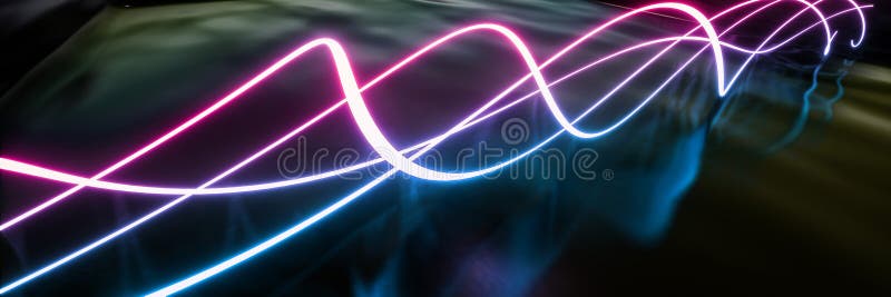 Colorful Abstract Panoramic Background: Geometric Neon Curve. Stock ...