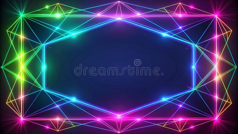 Abstract Geometric Neon Light Frame Design with Central Space ...