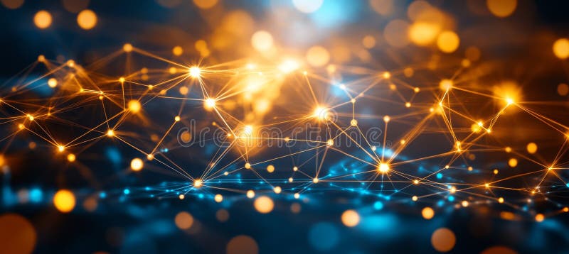 Abstract Geometric Network Background, Blue and Orange Communication or ...