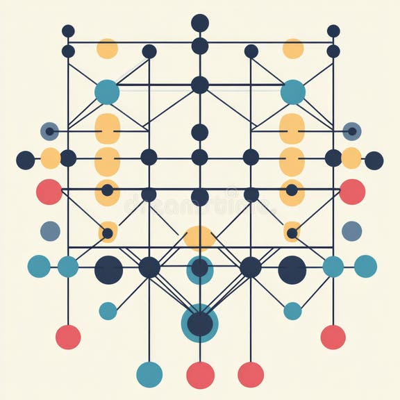Abstract Geometric Network with Colorful Dots and Lines Stock Image ...