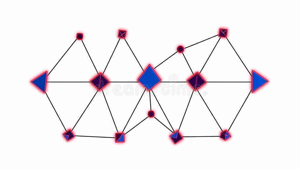Abstract Geometric Network with Connected Shapes on White Background ...