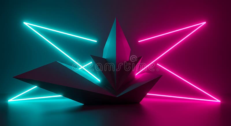 Abstract Geometric Object with Neon Lights in Modern Studio Setting ...