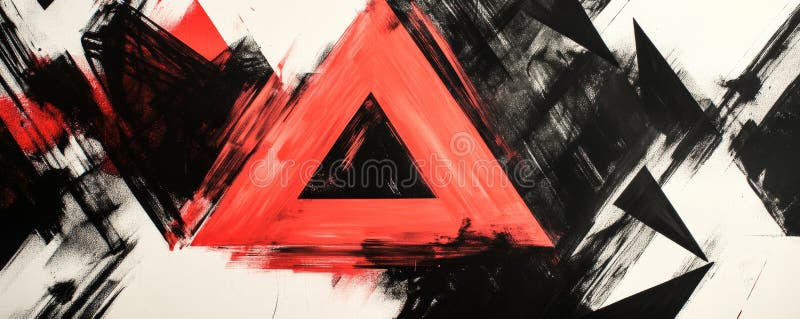 Abstract Geometric Painting with Red and Black Triangles on White ...