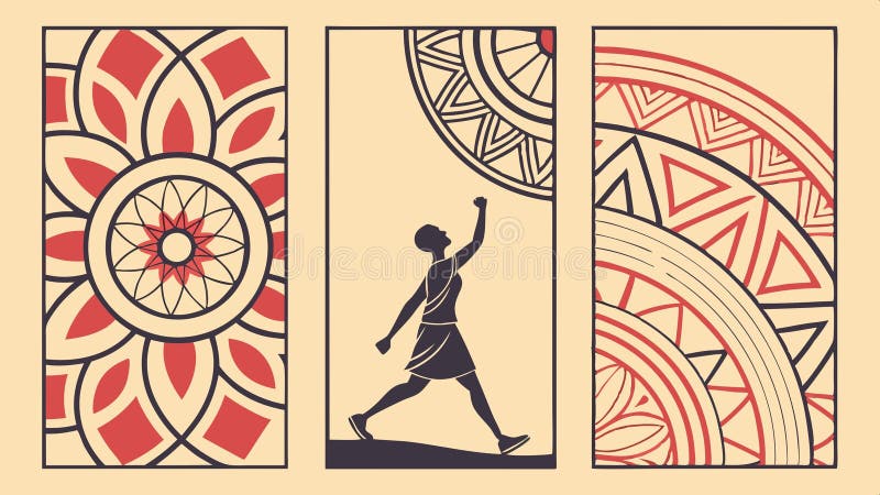 Abstract Geometric Panel Design with Figure Silhouette Vector Design ...