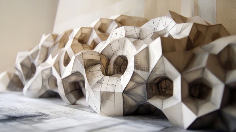 Abstract Geometric Paper Sculpture Installation Stock Illustration ...